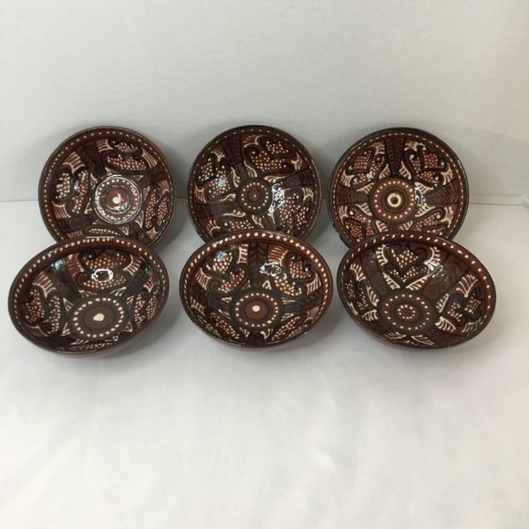 Handmade | Dining | Set Of 6 Unique Hand Painted Pottery Rice Bowls ...